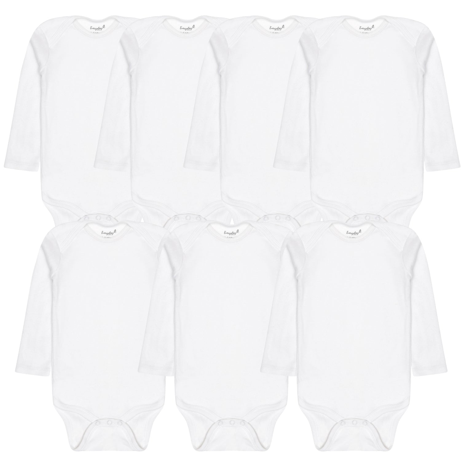 Everyday Kids 7 Pack White Long Sleeve Baby Bodysuits for Boys and ...