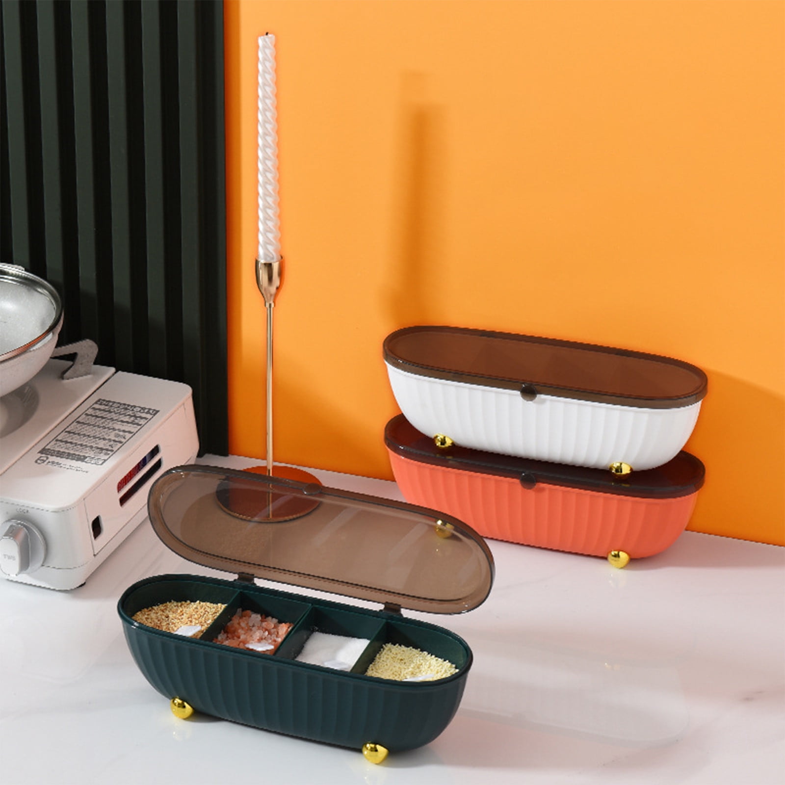 Everyday Low Price, Seasoning Storage Box, 4 Compartments, Spice Cruet ...