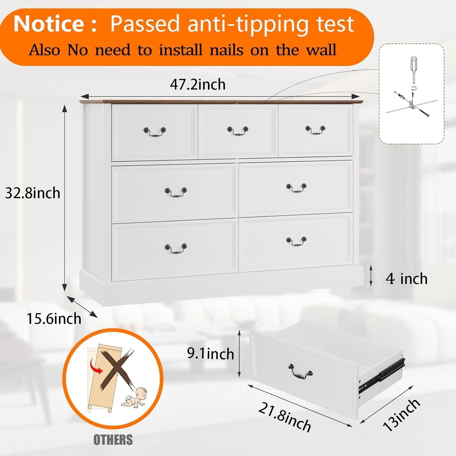 Everyday Low Prices Stylish Gray Border White Drawer 7 Drawer Dresser ...