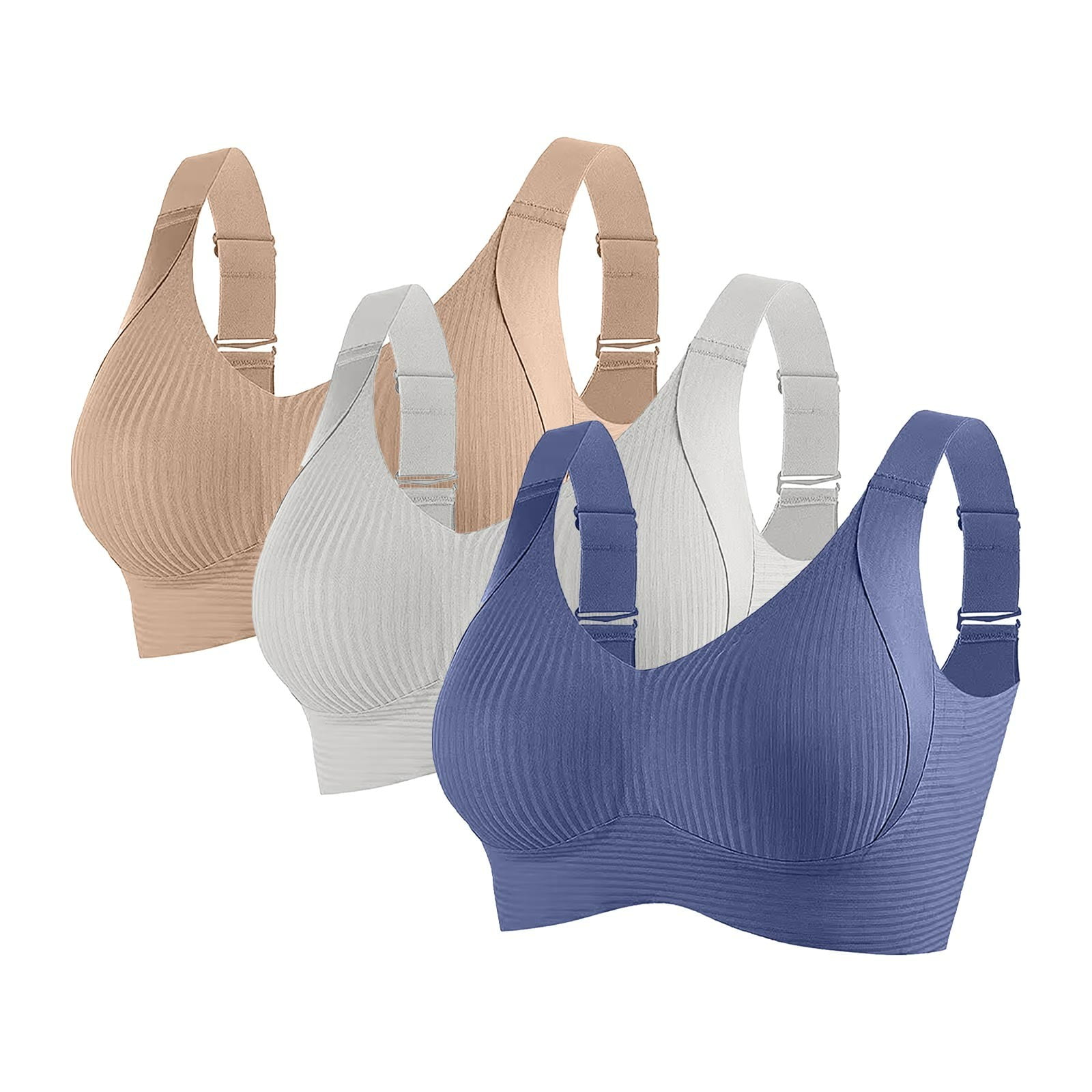 Everyday Seamless Sports Bra 3-Pack for Women, Wirefree Ribbed Lounge ...