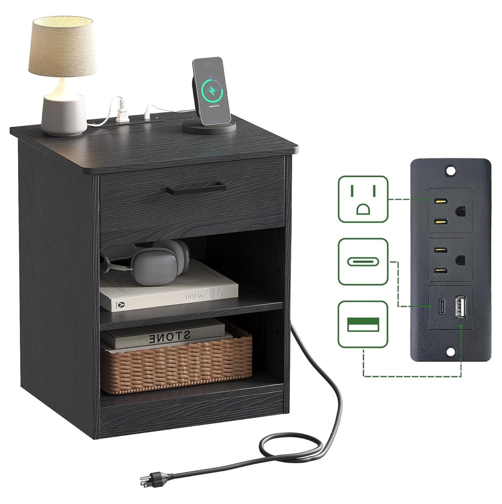 Everyday Side Table with Fast Charging Station - USB C Cable Fast ...