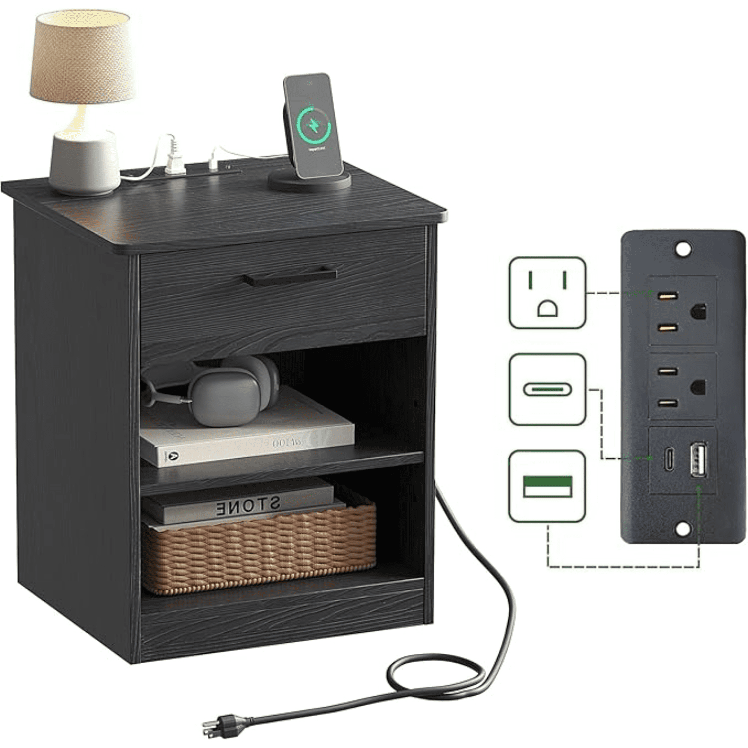 Everyday Side Table with Fast Charging Station - USB C Cable Fast ...