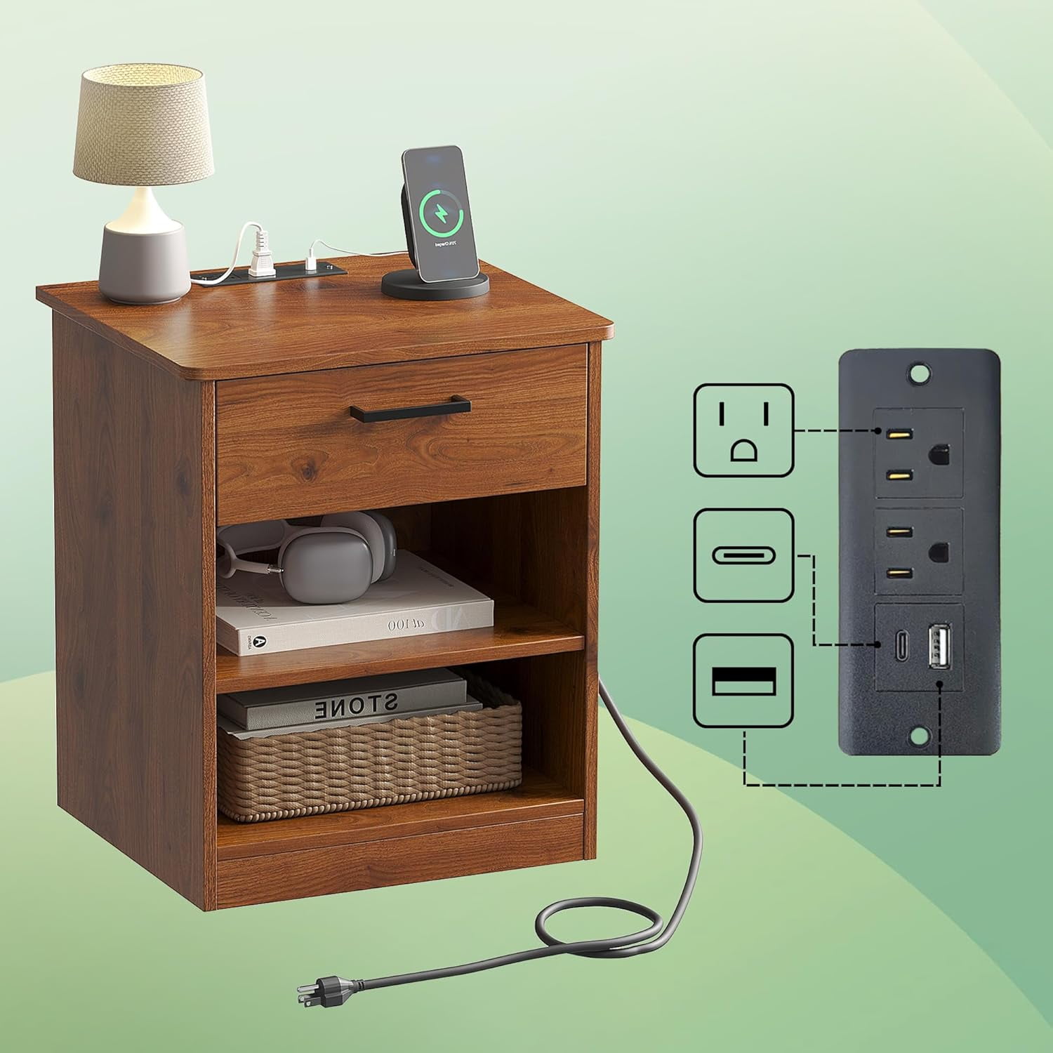 Everyday Side Table with Fast Charging Station - USB C Cable Fast ...