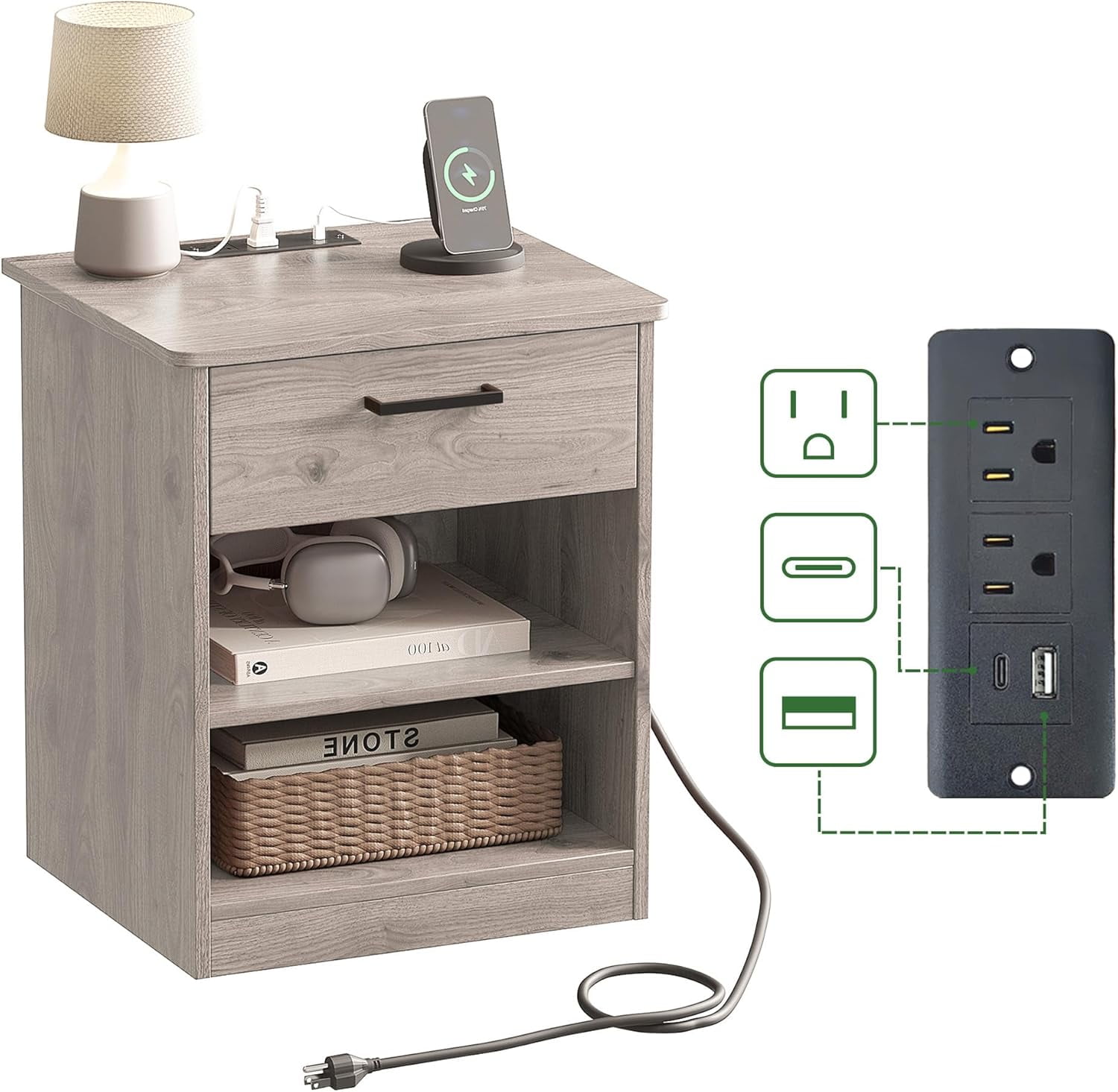 Everyday Side Table with Fast Charging Station - USB C Cable Fast ...