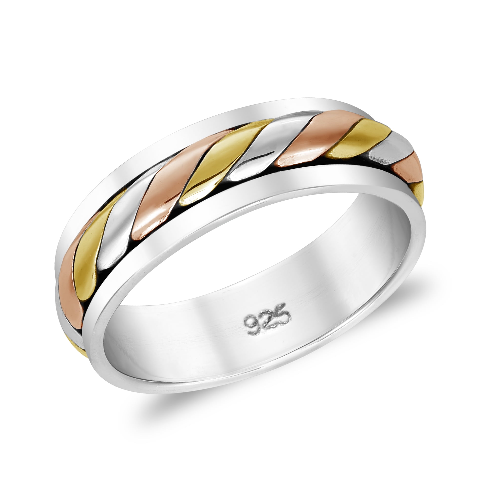 Everyday Single Braid Tri Color Tone Sterling Silver Band Ring-8 ...