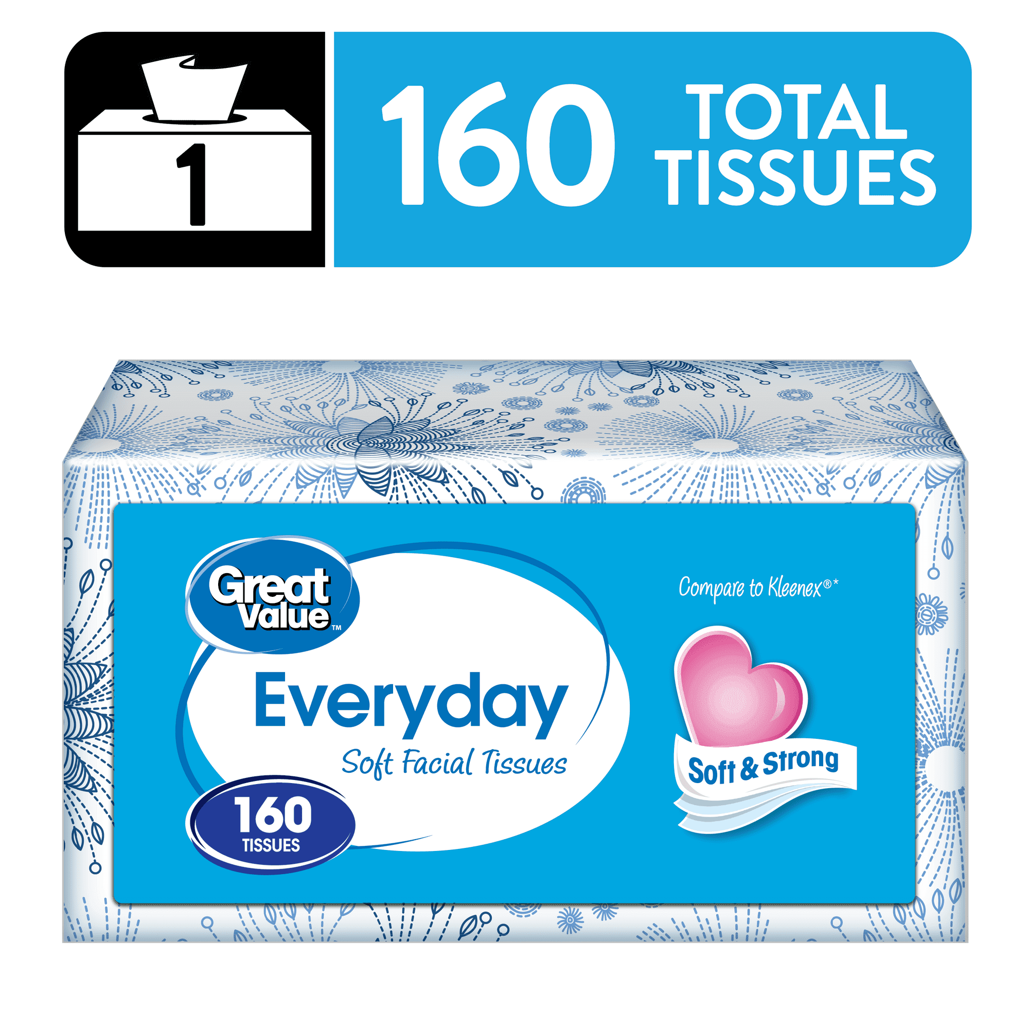 Everyday Soft Facial Tissues, 1 Flat Carton, 160 Tissues per Flat, 2 ...
