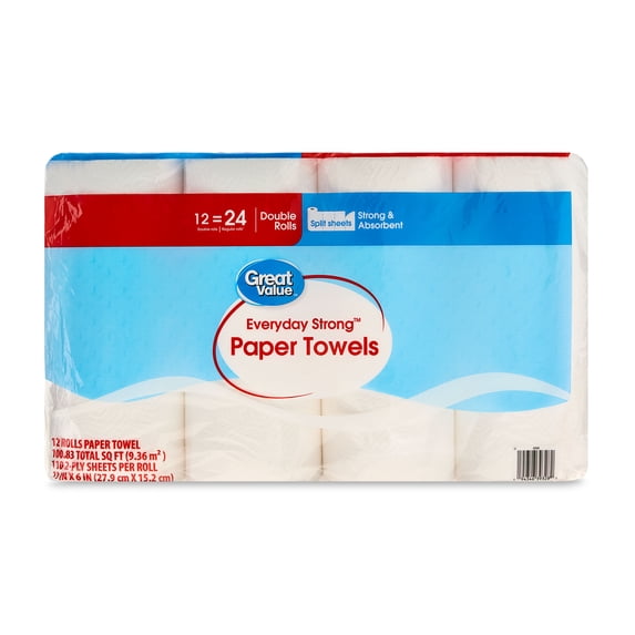 Great Value Paper Towels Strong Absorbent Split Sheets 12 Double Rolls ...
