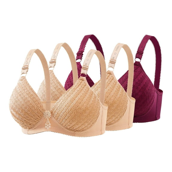 Everyday Support Bra 3 Pack Womens Breathable Soft Fixed Cups Push up ...