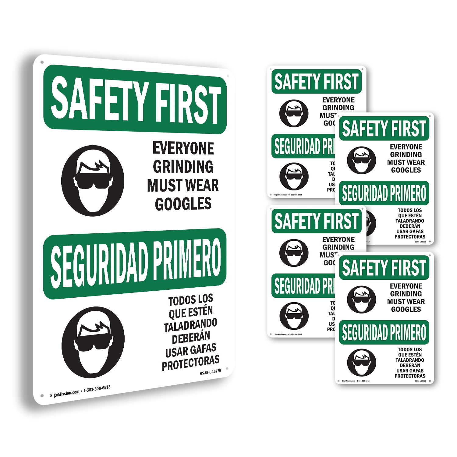 Everyone Grinding Bilingual OSHA SAFETY FIRST Rigid Plastic Sign 24 ...