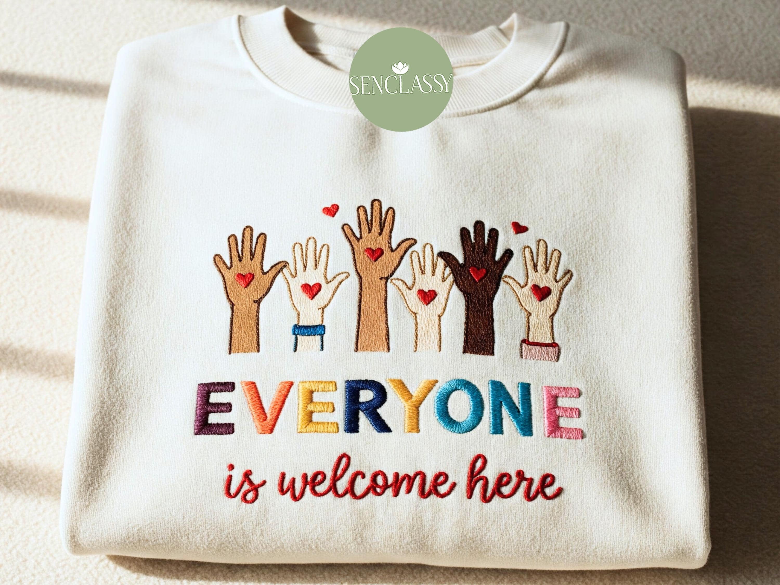 Everyone Is Welcome Here Embroidered Teacher Shirt Inclusion Equality T ...