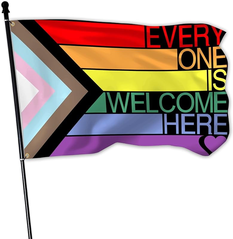Everyone Is Welcome Here Flag 3x5 Ft Outdoor Progress Pride Flag Polyester Double Sided LGBTQ ...