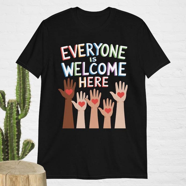 Everyone Is Welcome Here Idaho Teacher T-Shirt – Inclusive Pride Tee ...