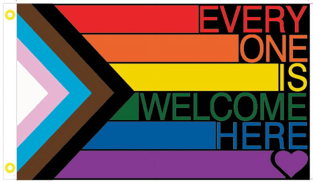 Everyone Is Welcome Here Progressive Pride Rainbow 3'x5' Flag 100D ...