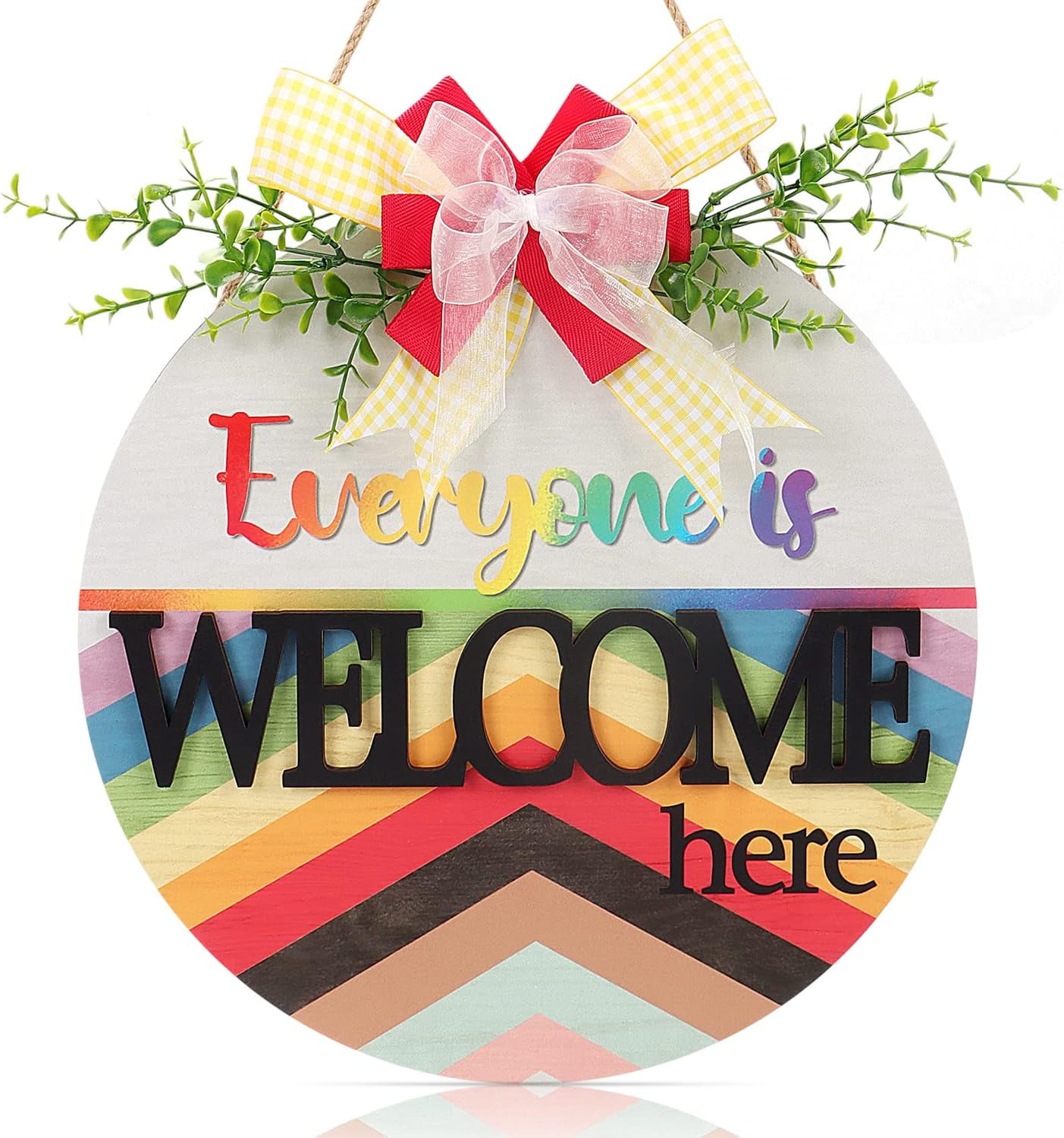 Everyone Is Welcome Here Sign,Rainbow Wreath Sign,Classroom Welcome ...
