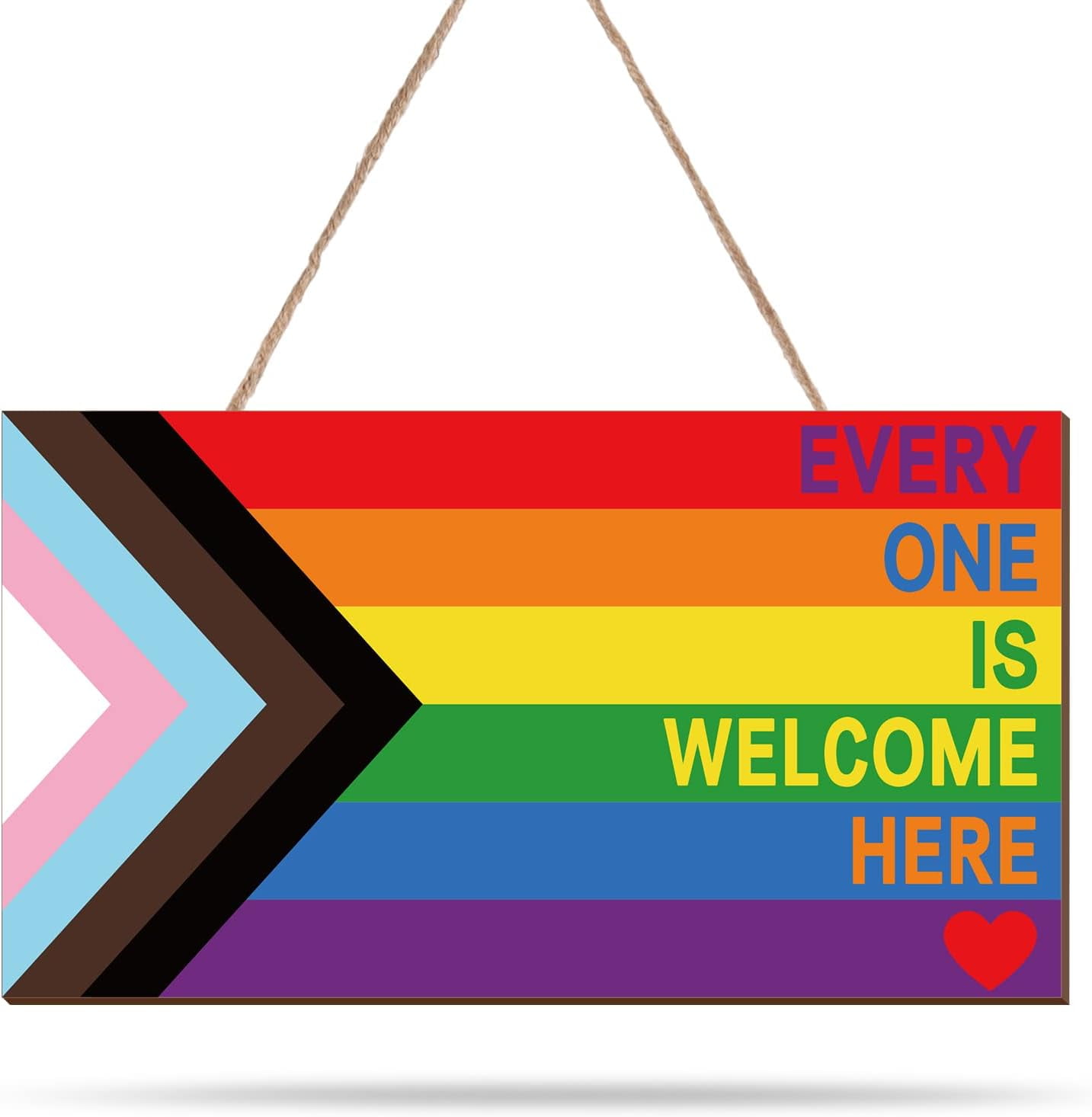 Everyone Is Welcome Here Wooden Hanging Sign LGBTQ Rainbow Door Sign ...