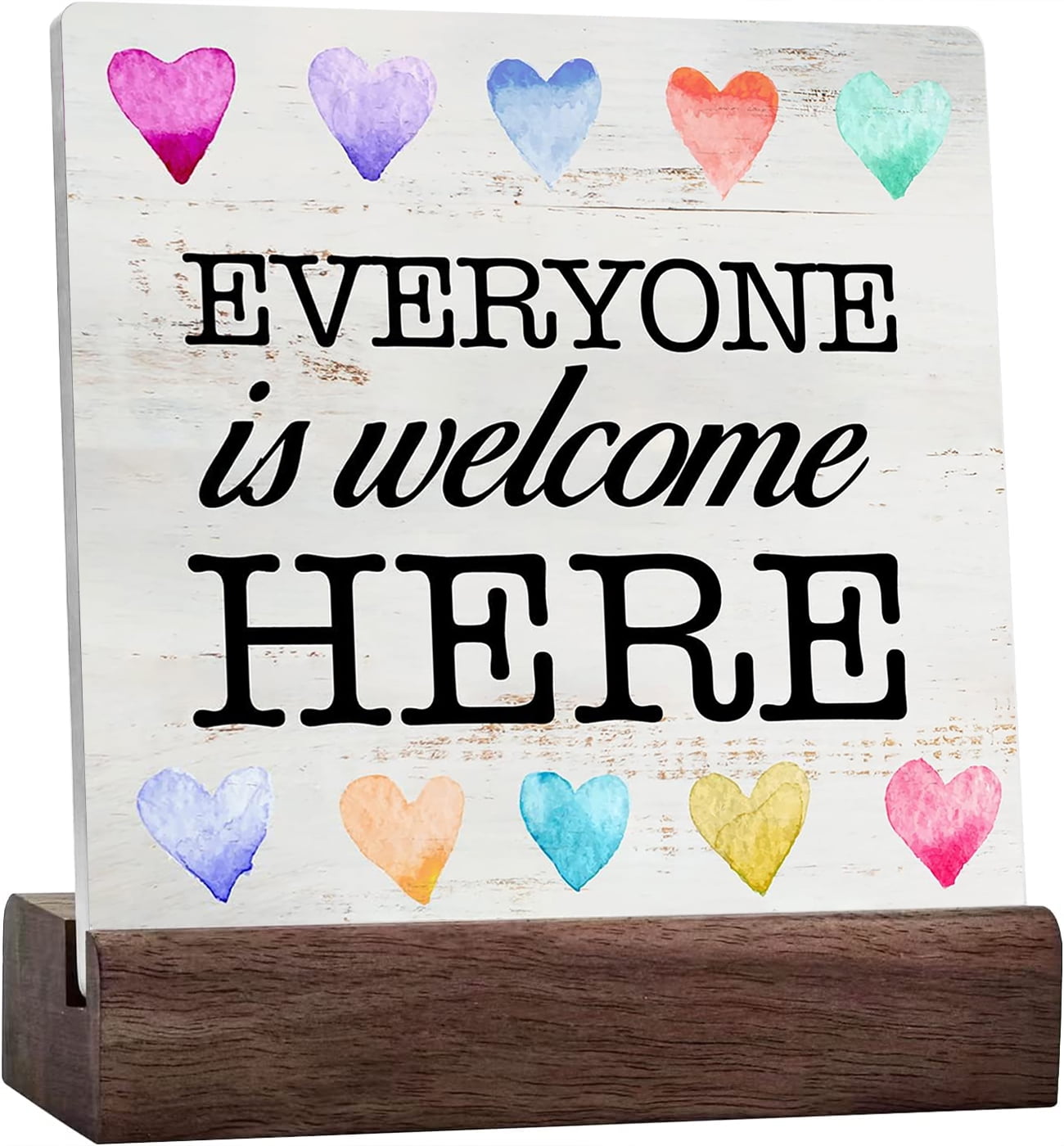 Everyone is Welcome Here Sign Decor Rustic Equality Quote Ceramic Table ...