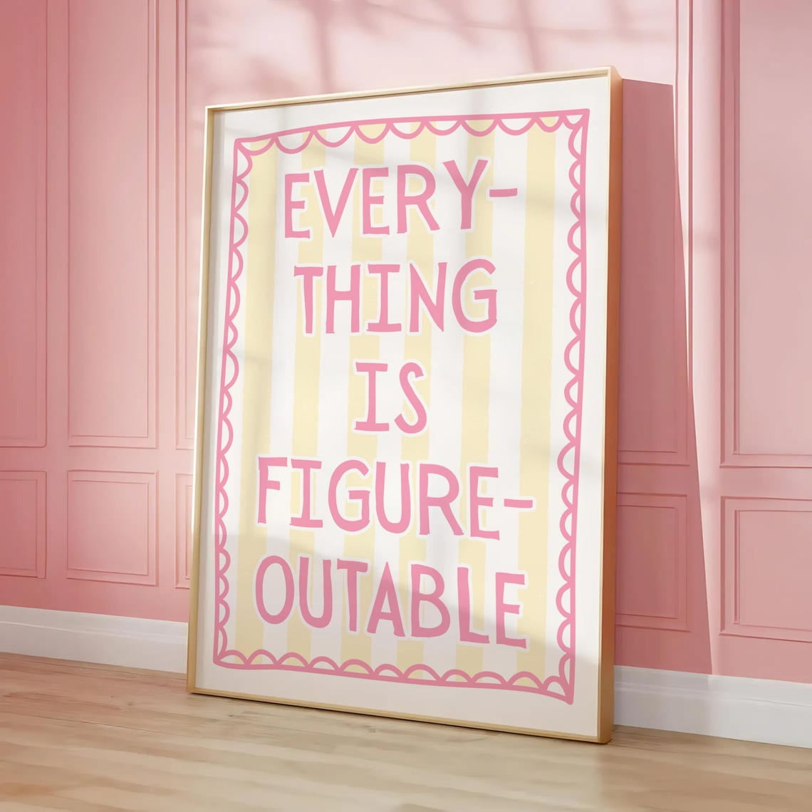 Everything Is FigureoutTable Print Poster Pink Yellow Stripes Preppy ...