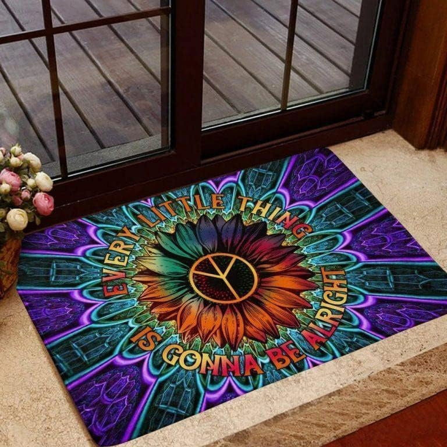 Everything is Gonna Be Alright Peace Sign Sunflower Door Mat Welcome ...
