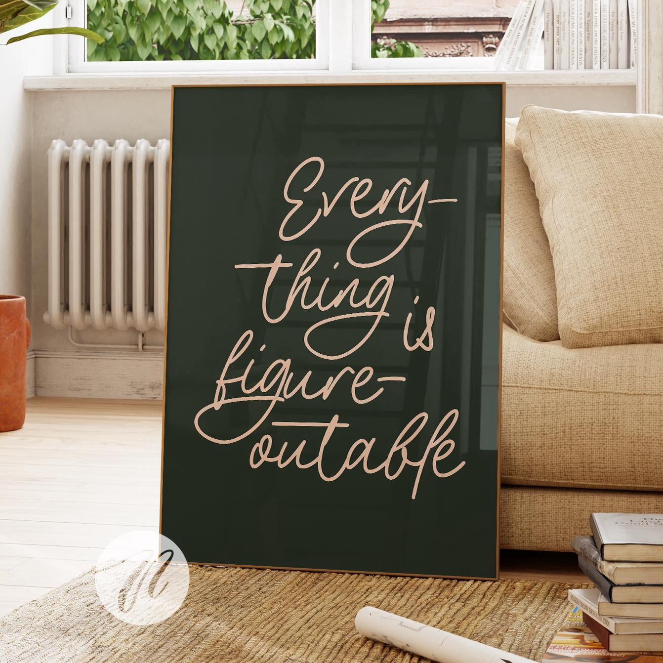 Everything Is Figureoutable Poster, Navy White Uplifting Quote Print ...