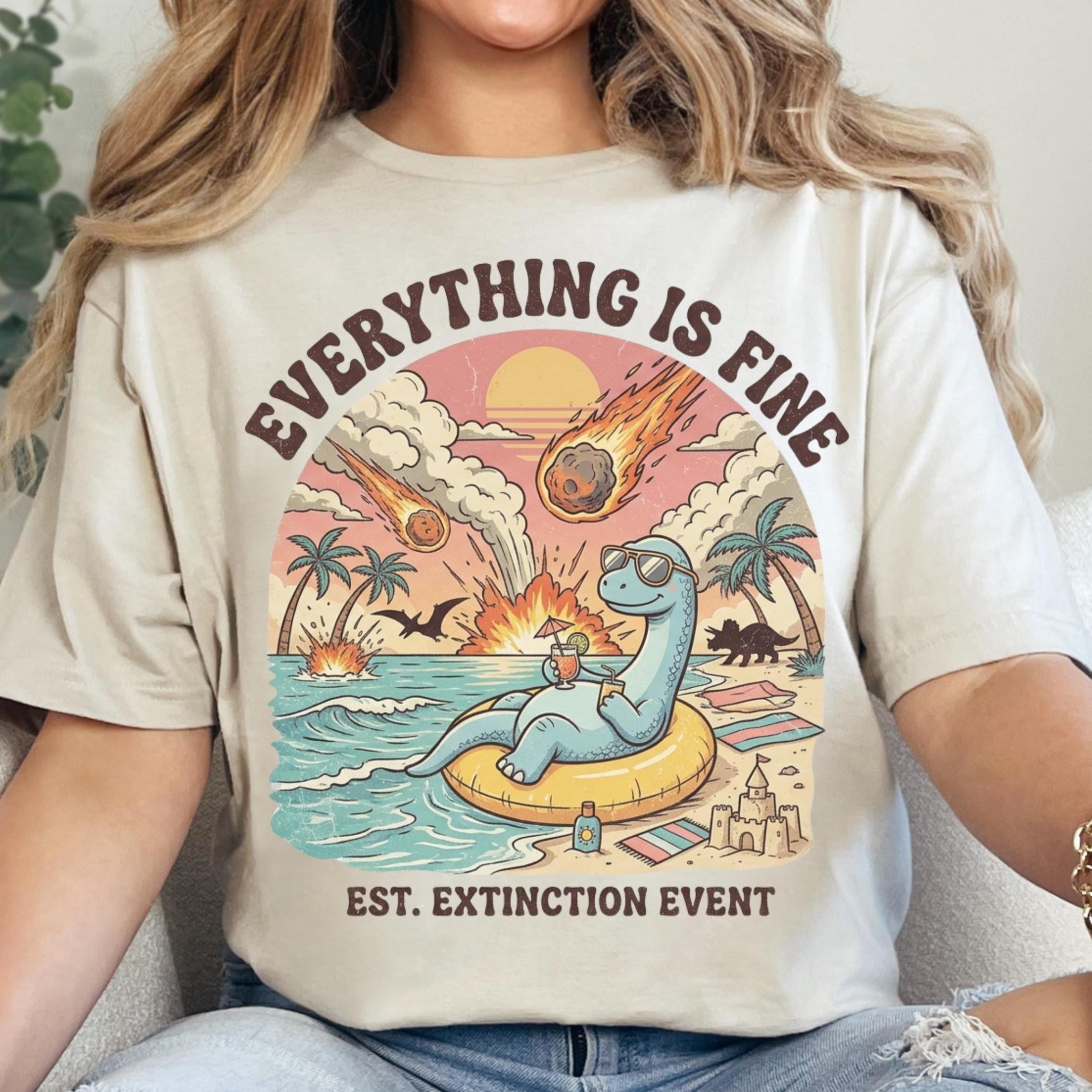 Everything Is Fine Dinosaur Shirt, Funny Extinction Event Tee, Retro ...
