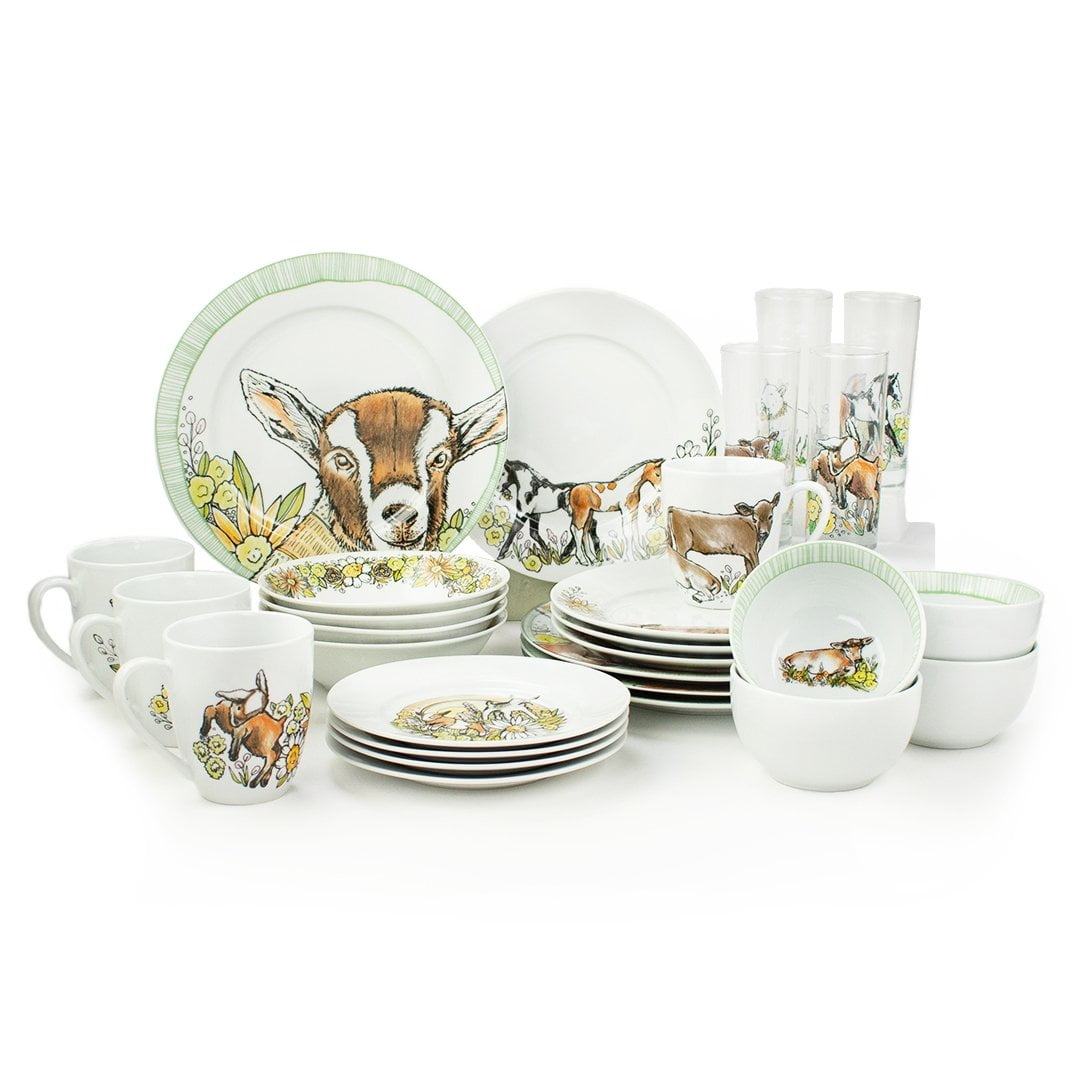 Everything Kitchens Barnyard Baby Animals 28-Piece Dinnerware Dining ...