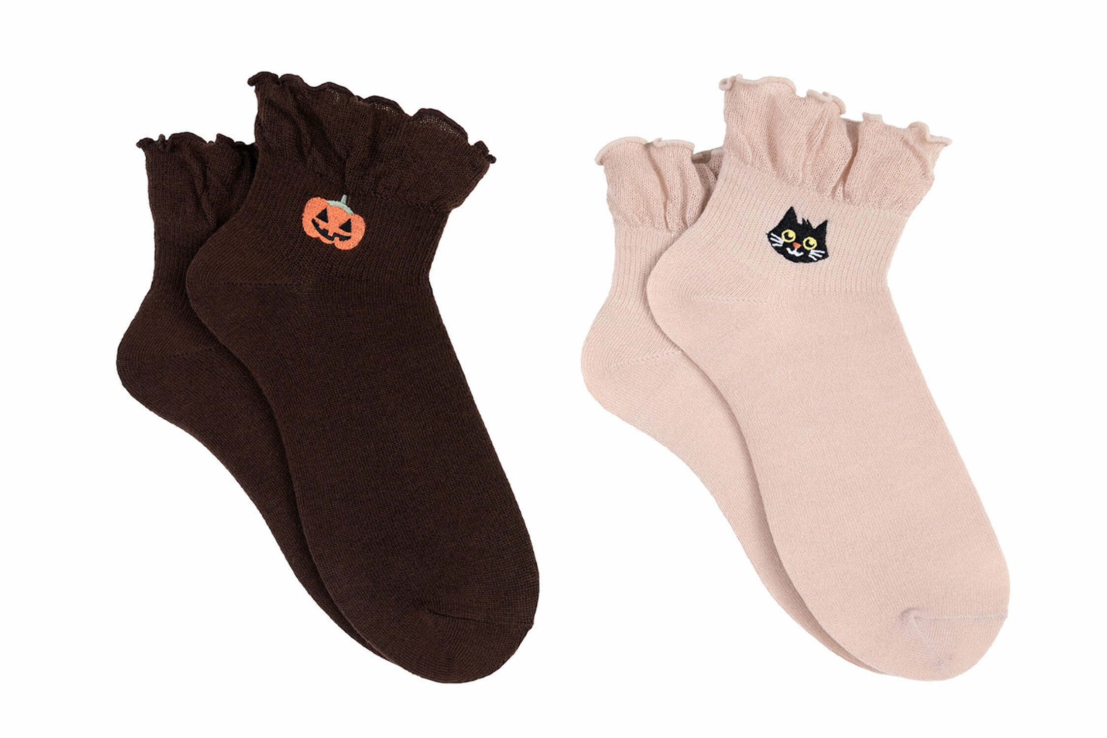 Everything Legwear Halloween Pumpkin & Cat Ruffle Anklet Socks ...