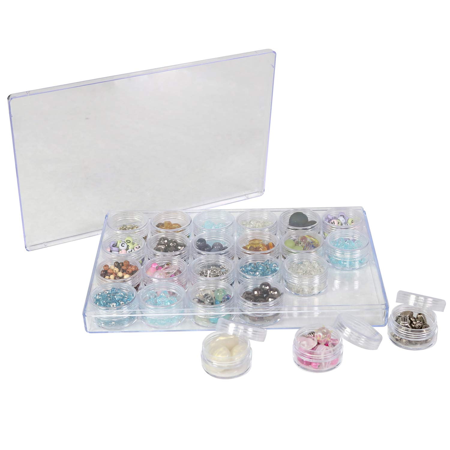 Everything Mary Large Plastic Bead Storage Organizer Box, 24 Jars ...
