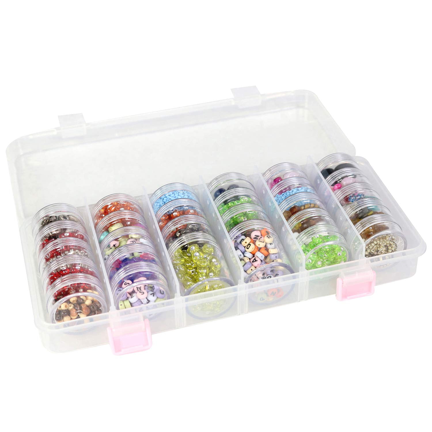 Everything Mary Large Plastic Bead Storage Organizer Box, 28 Jars ...