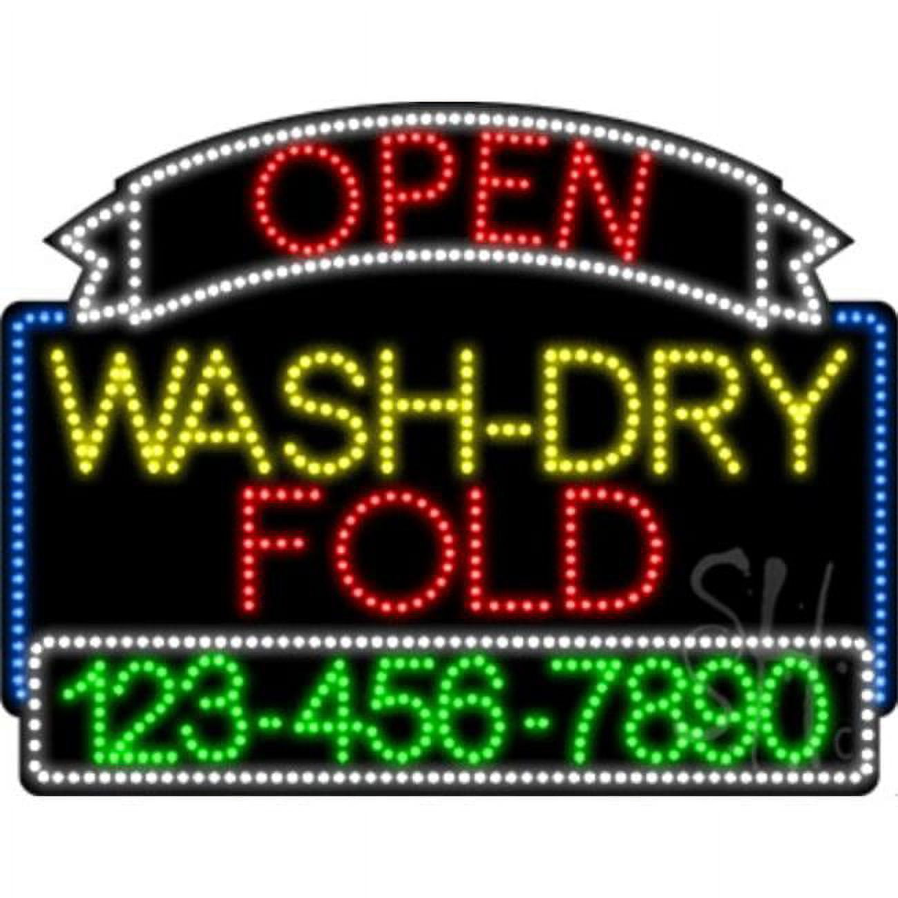 Everything Neon L100-6459 Wash Dry Fold Open with Phone Number Animated ...