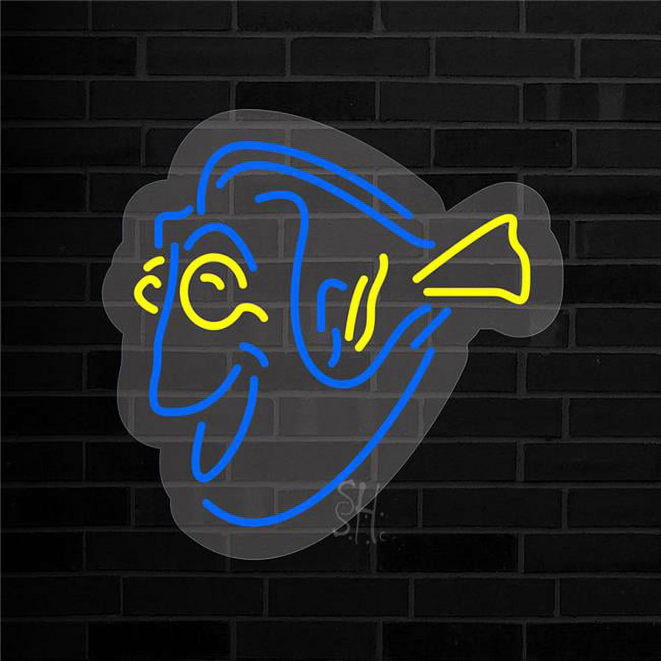 Everything Neon N105-5583-CC Yellow Blue Fish Contoured Clear Backing ...