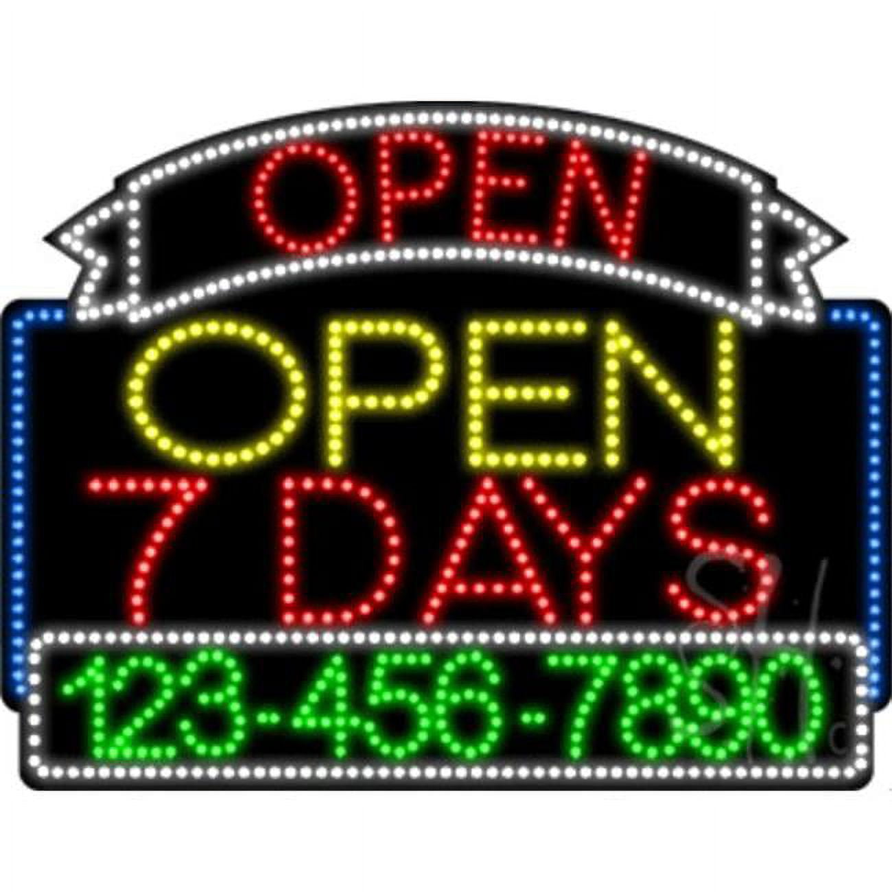Everything Neon Open 7 Days Open with Phone Number Animated LED Sign 24 ...