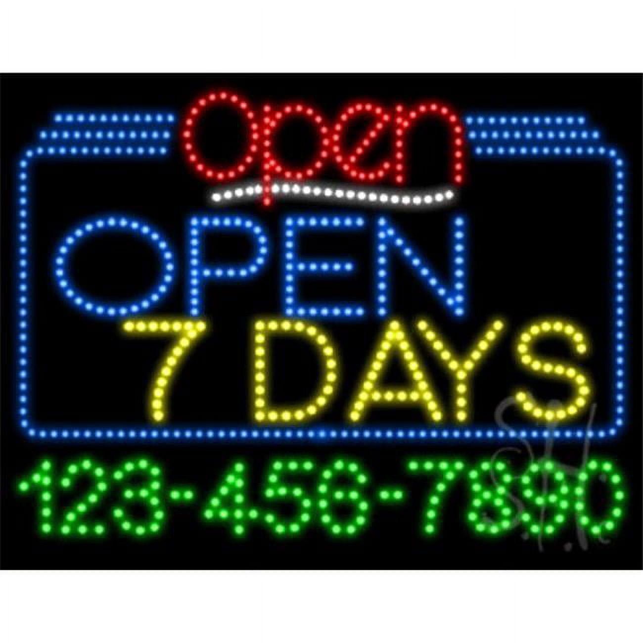 Everything Neon Open 7 Days Open with Phone Number Animated LED Sign 24 ...