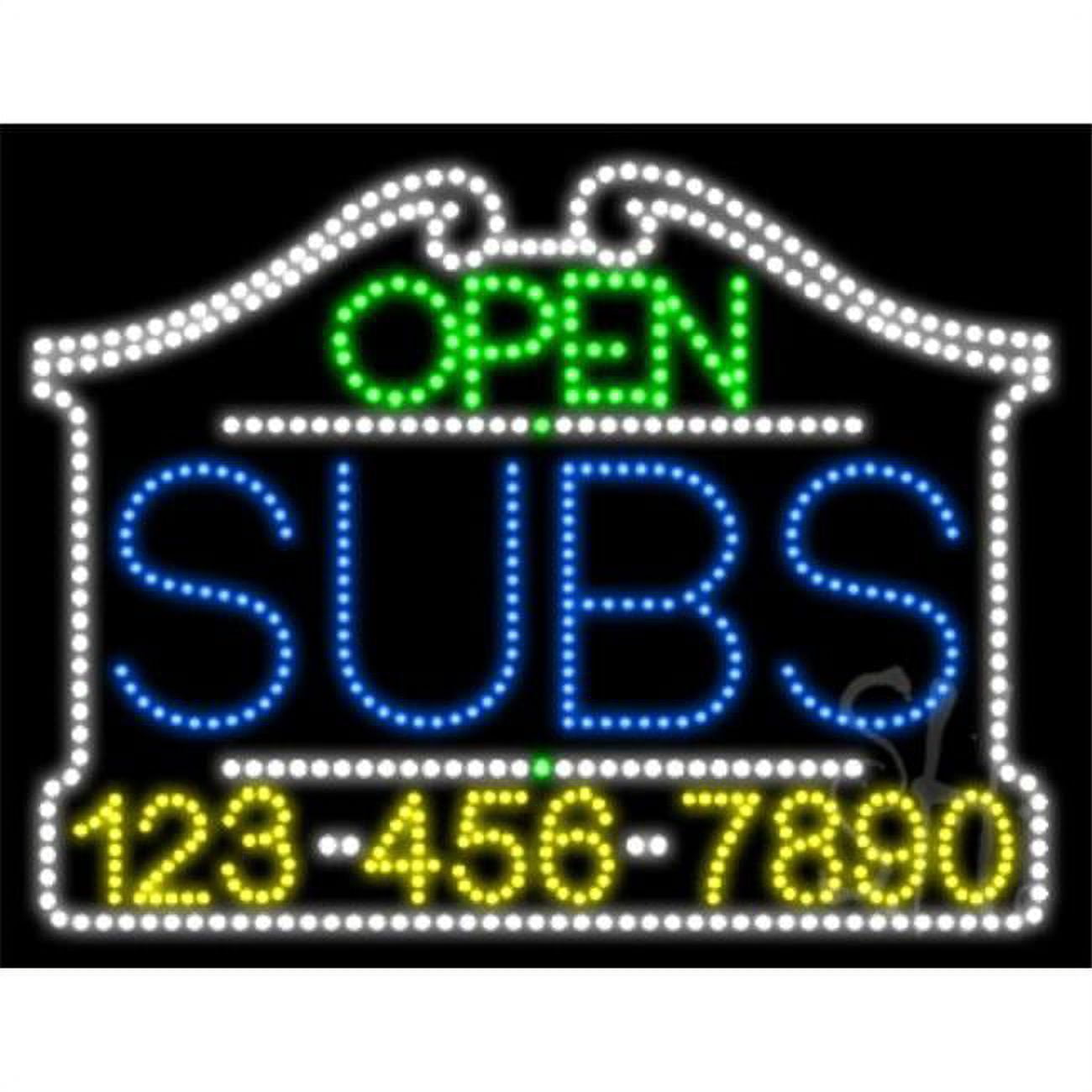 Everything Neon Subs Open with Phone Number Animated LED Sign 24'' Tall ...