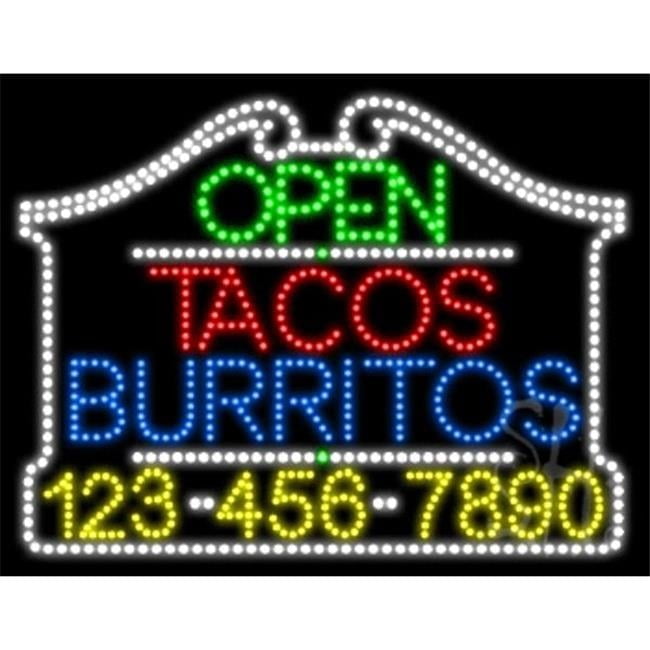 Everything Neon Tacos Burritos Open with Phone Number Animated LED Sign ...