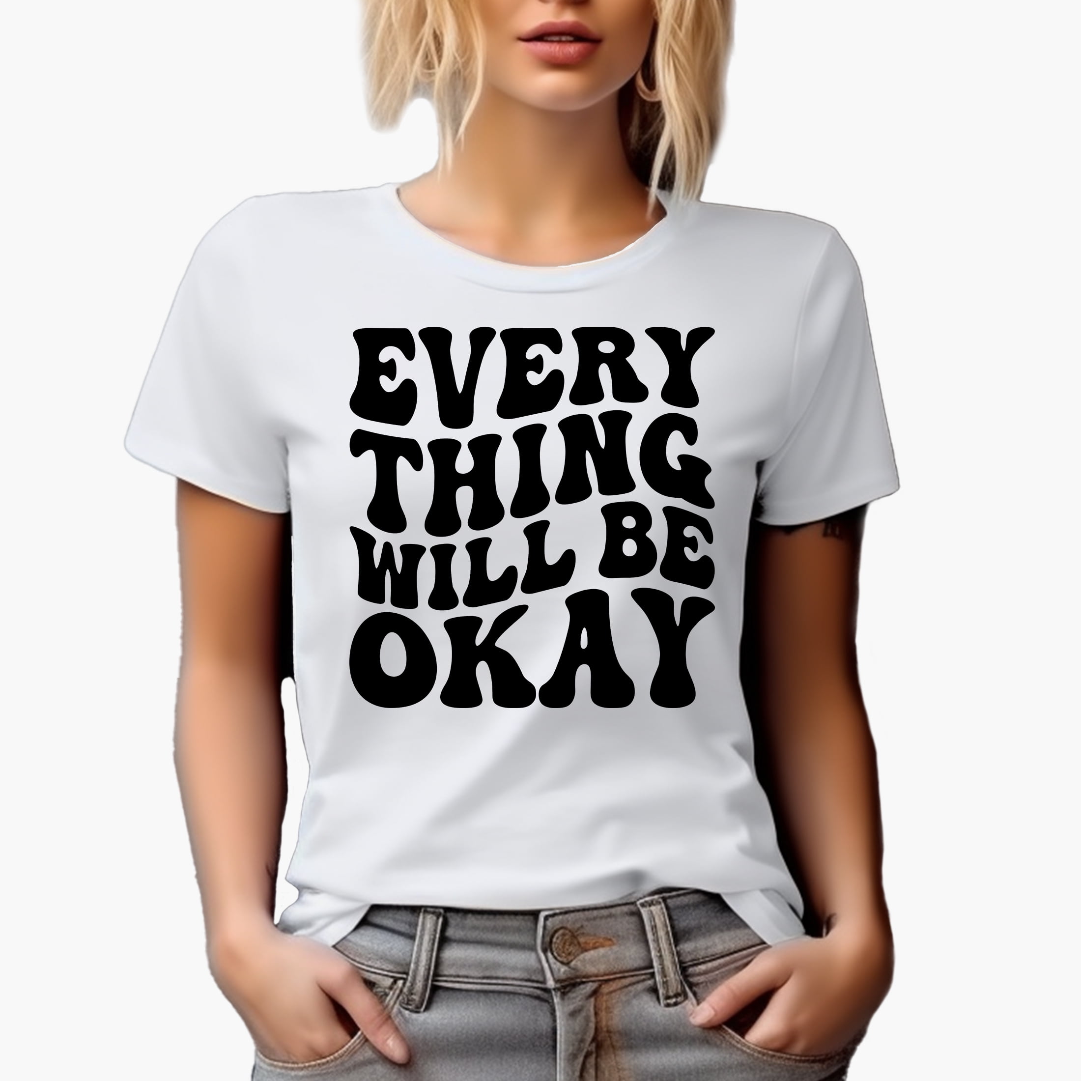 Everything Will Be Okay, Motivational Quote, Groovy Retro Wavy Text ...