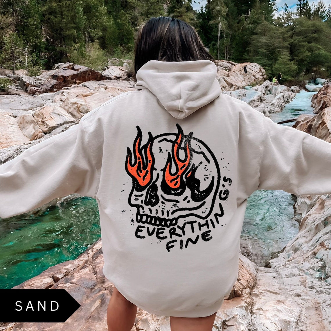 Everything's Fine Hoodie, Vintage Graphic Skull Unisex Shirt, Retro Grunge Trendy, Skeleton, Its ...