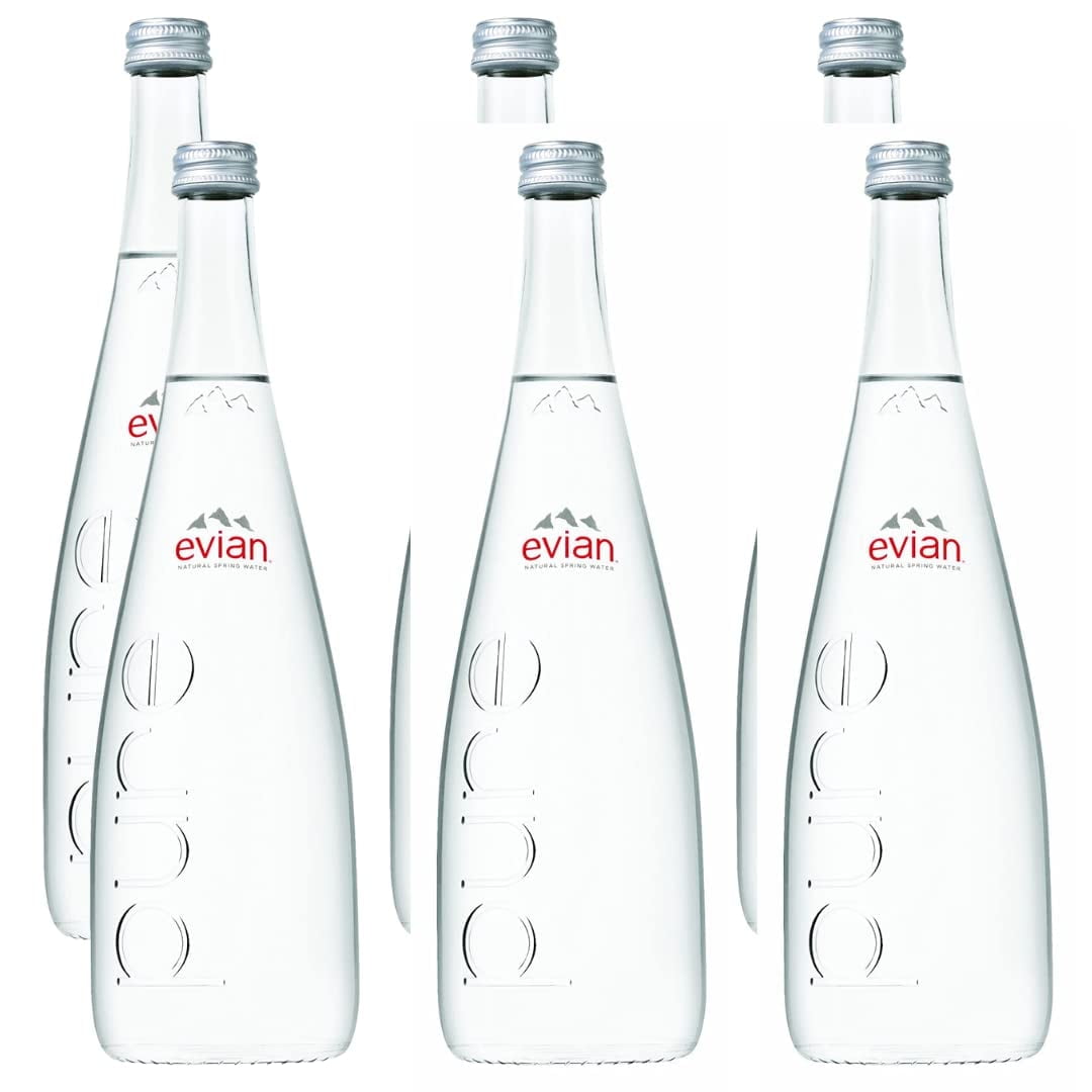 evian Mineral Water, 25.4 oz Glass Bottle, Pack of 6, Balanced with ...