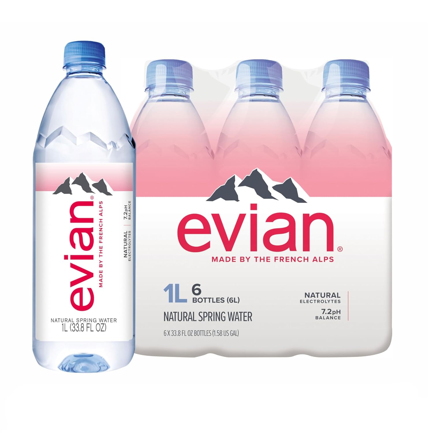 Evian Packaged Drinking Pure Natural Spring Water, 1L Plastic Bottle, 6 ...
