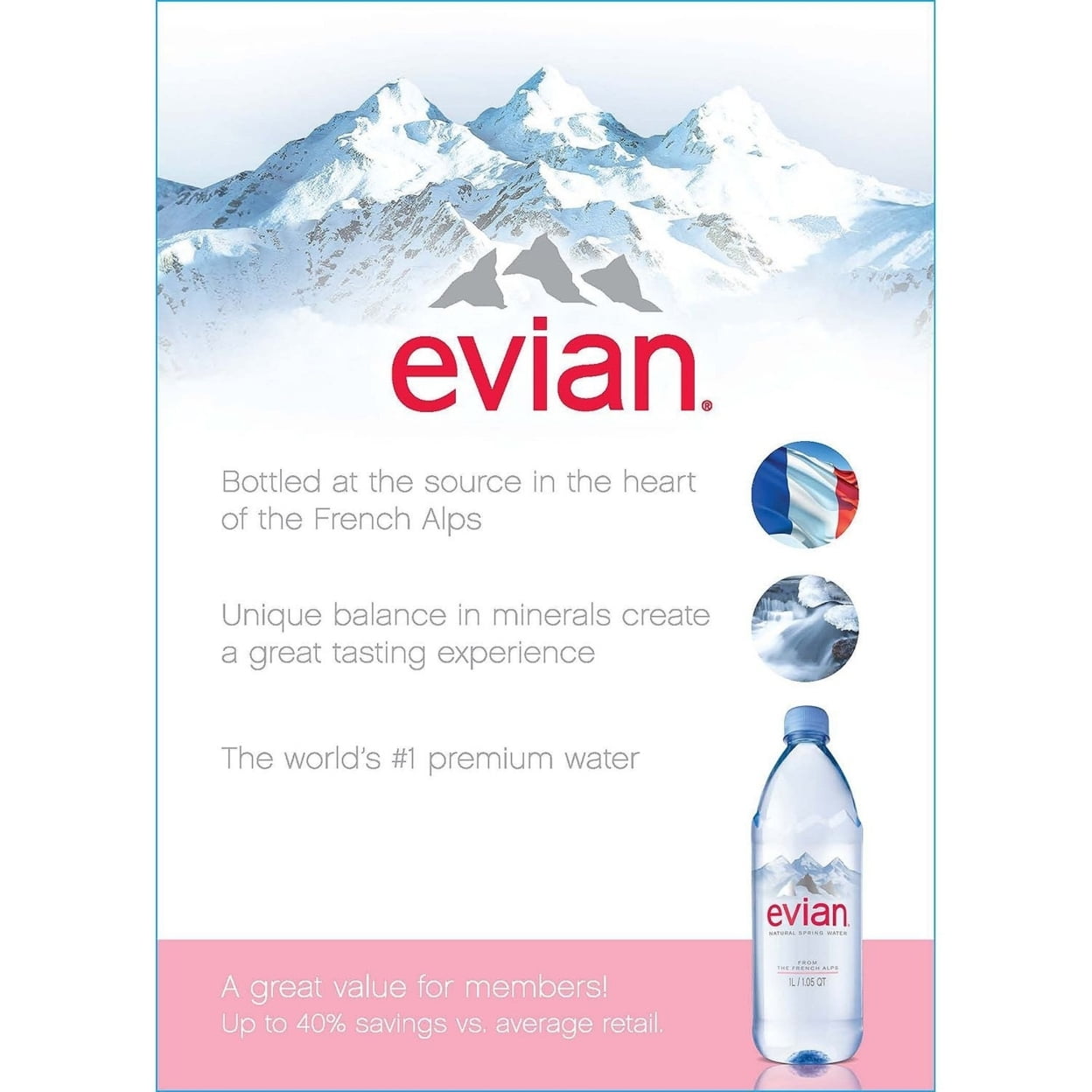 Evian Natural Spring Water 1L Bottles 12 Pack Pure Hydration Refreshing ...