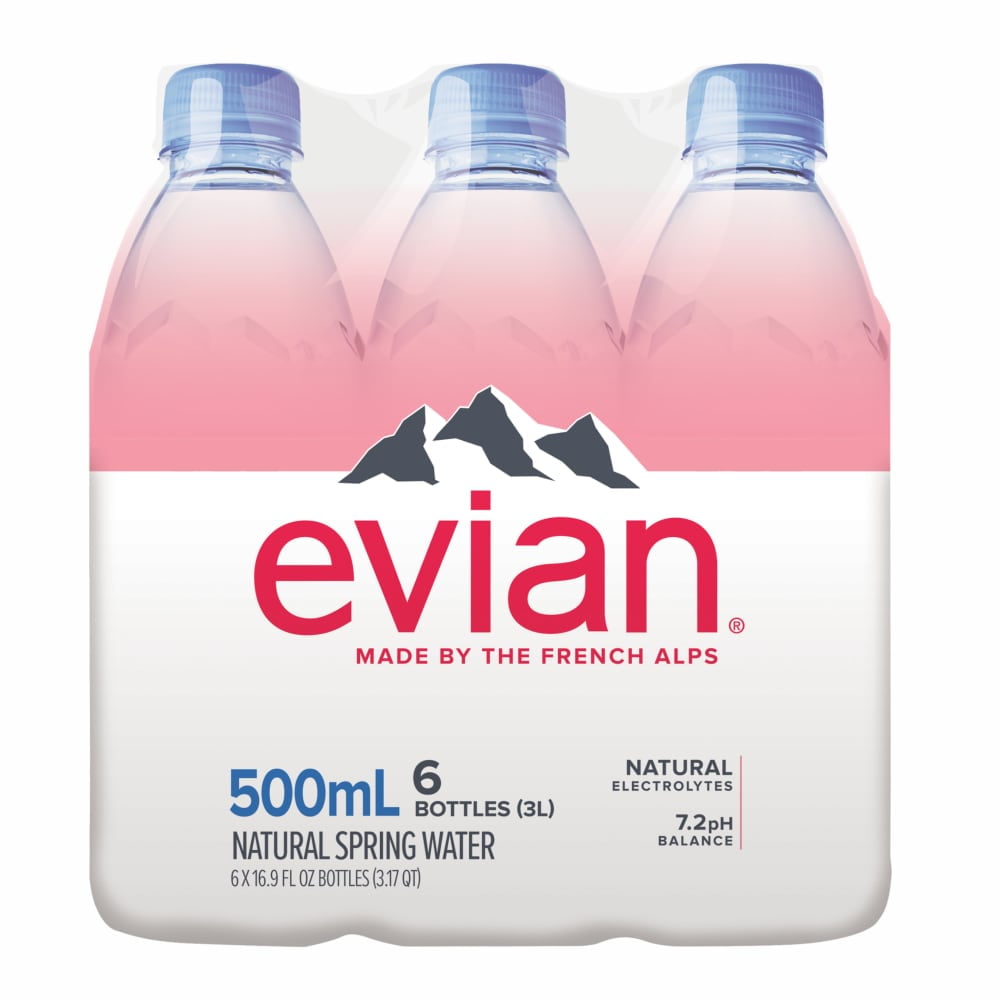 Evian Natural Spring Water Bottles, 6 pk, 500 ml - Walmart.com