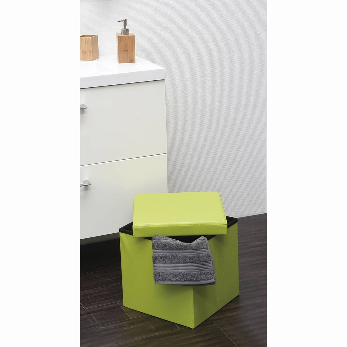 Evideco 2-in-1 Foldable Faux Leather Pouffe Storage Cube and Ottoman ...