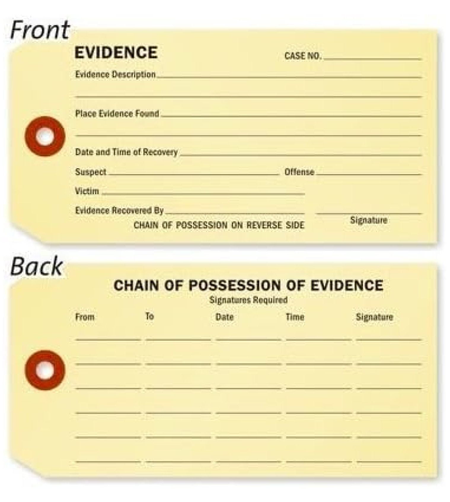 Evidence Identification , Double-Sided, 25 /Pack, 5.25" x 2.625 ...