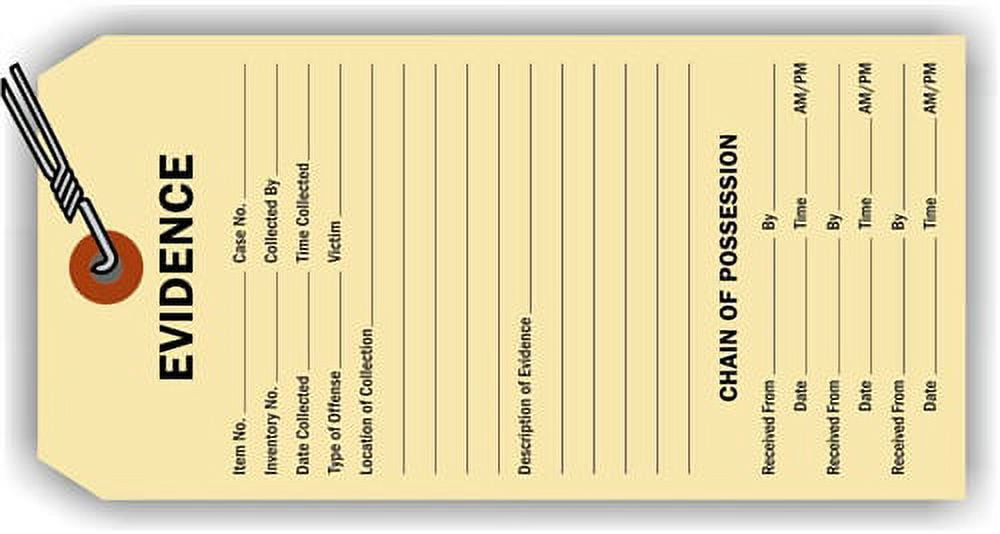 "Evidence" and"Chain of Possession" Tag, 6.25" x 3.125" Durable 13-Pt ...