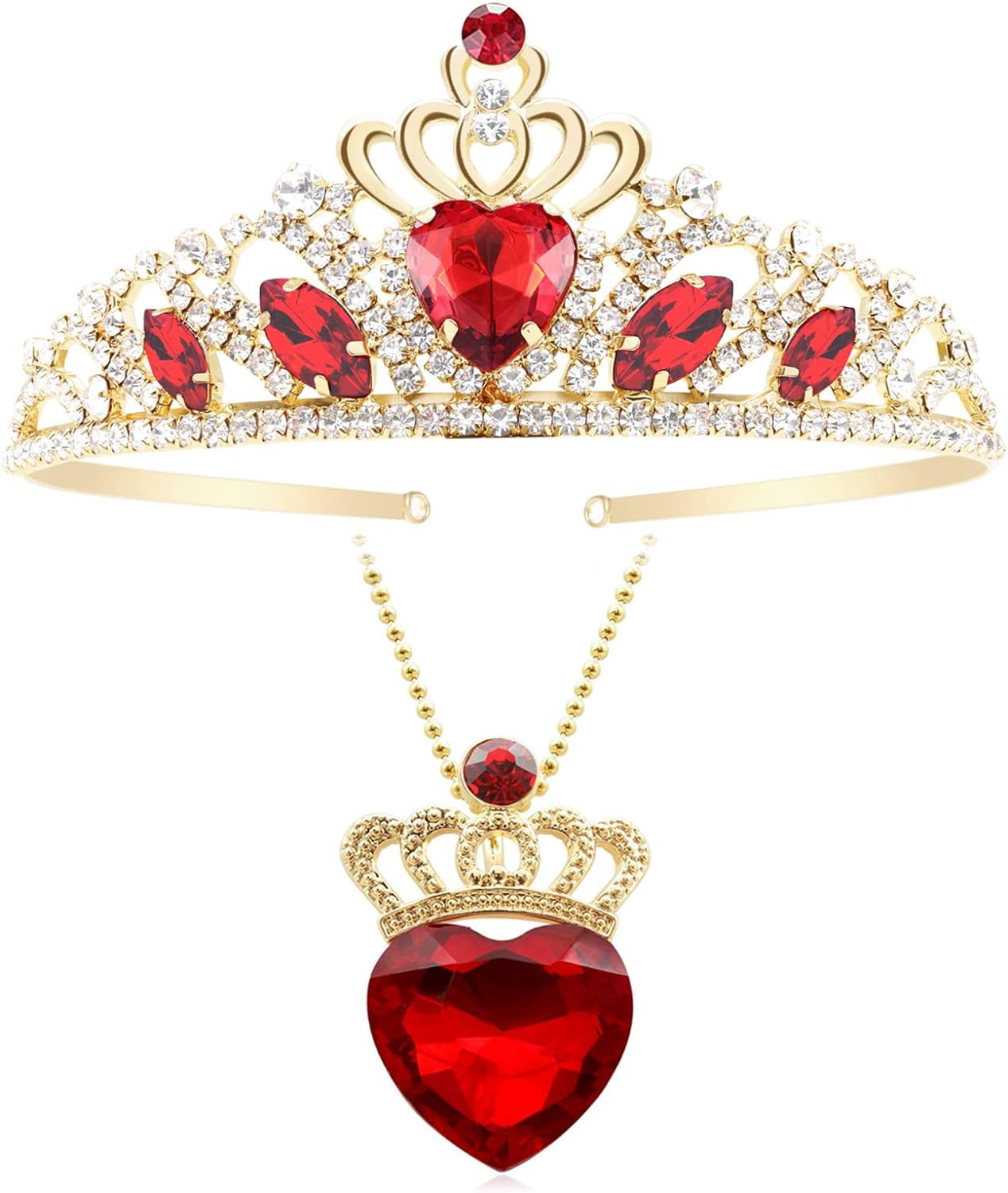 Evie Red Heart Crown and Necklace Descendant 3 Gold Tiara Jewelry Set ...