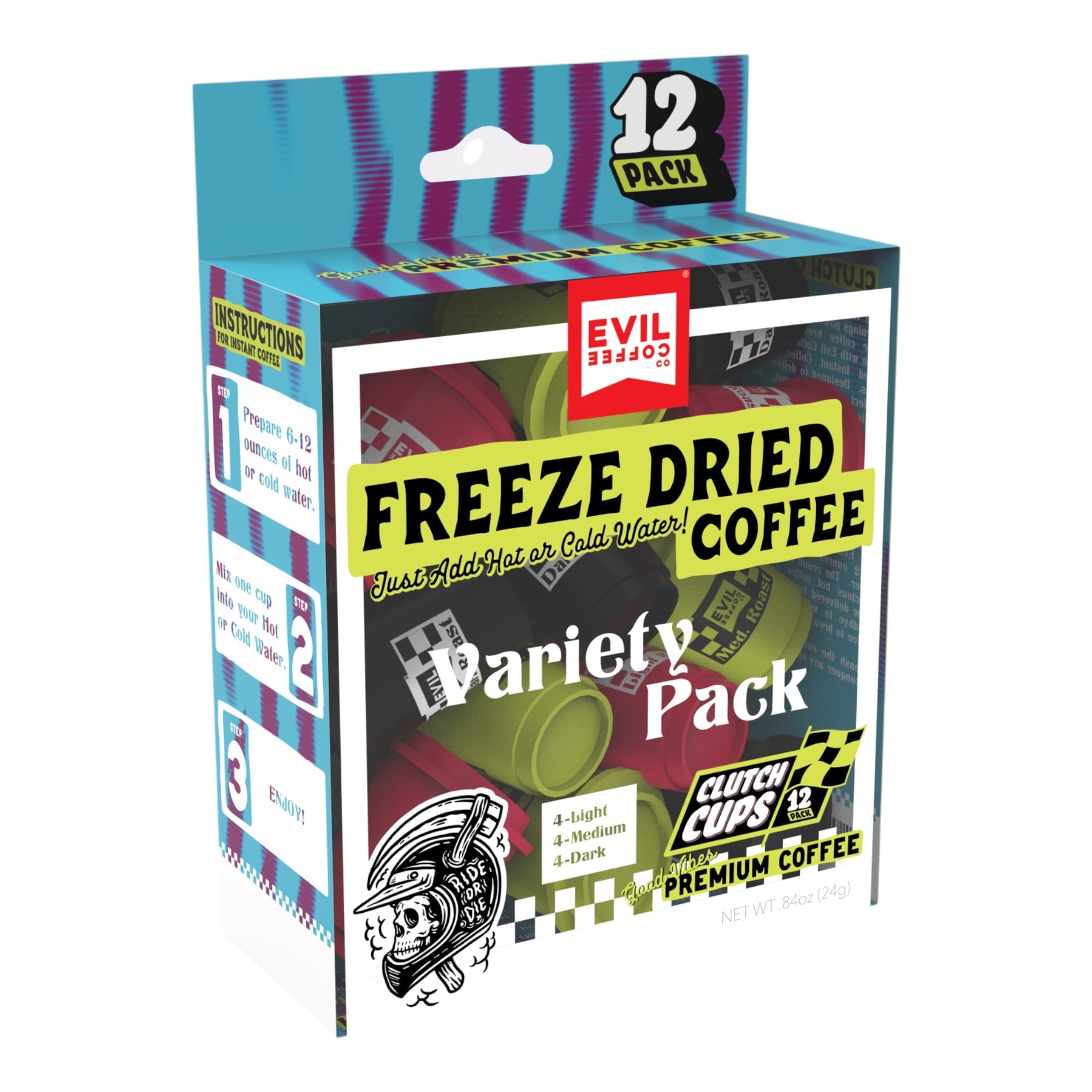Evil Coffee Freeze Dried Coffee Variety Pack Coffee Cups - 4 Light ...