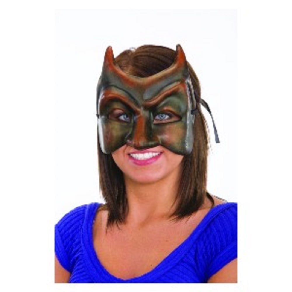 Evil Dark Red Devil Horns Paper Mache Halloween Mardi Gras Mask ...