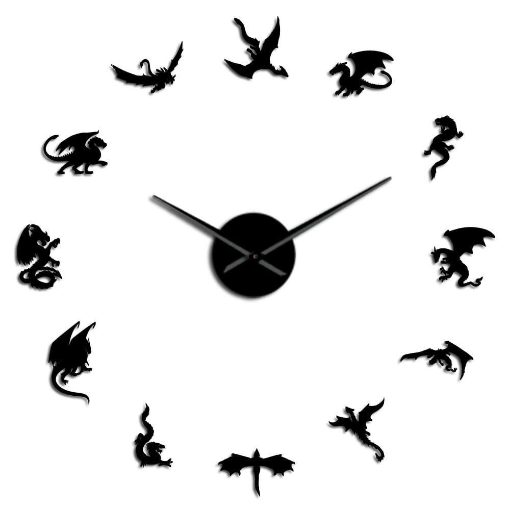 Evil Dragon Silhouette Frameless Wall Clock Stickers, DIY Modern ...