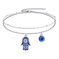 Evil Eye Anklet Sterling Silver Hamsa Fatima Double Layered Blue Eye ...