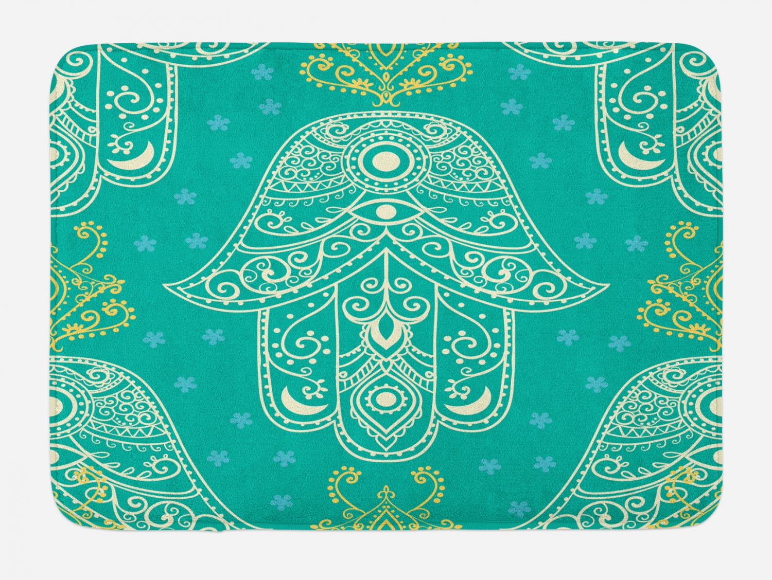 Evil Eye Bath Mat, Eastern Charm Religious Hand of Fatima Pattern with ...