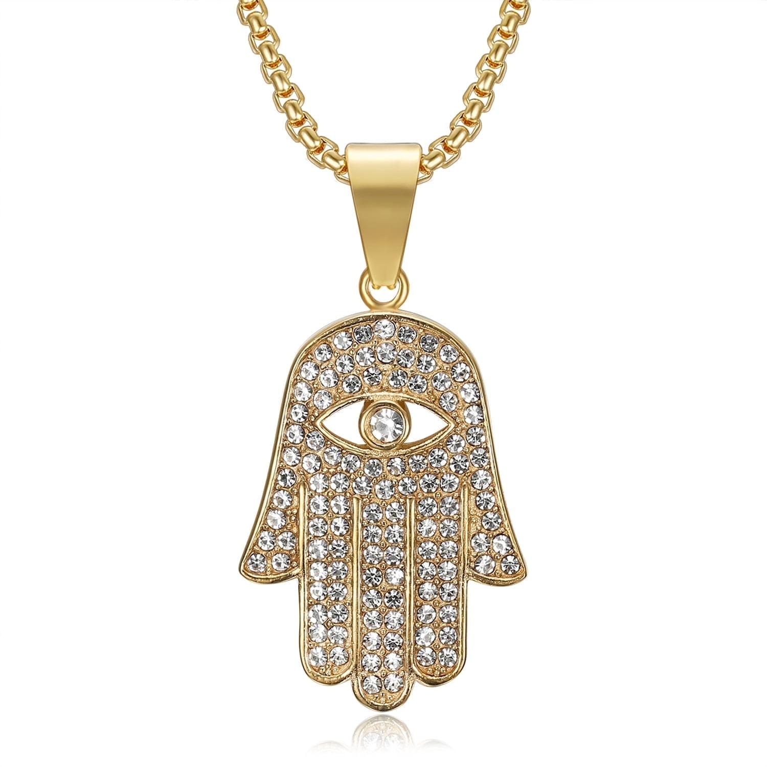 NEGS 18K Gold Plated Evil Eye Fatima Hamsa Hand Egyptian Pendant 24 ...
